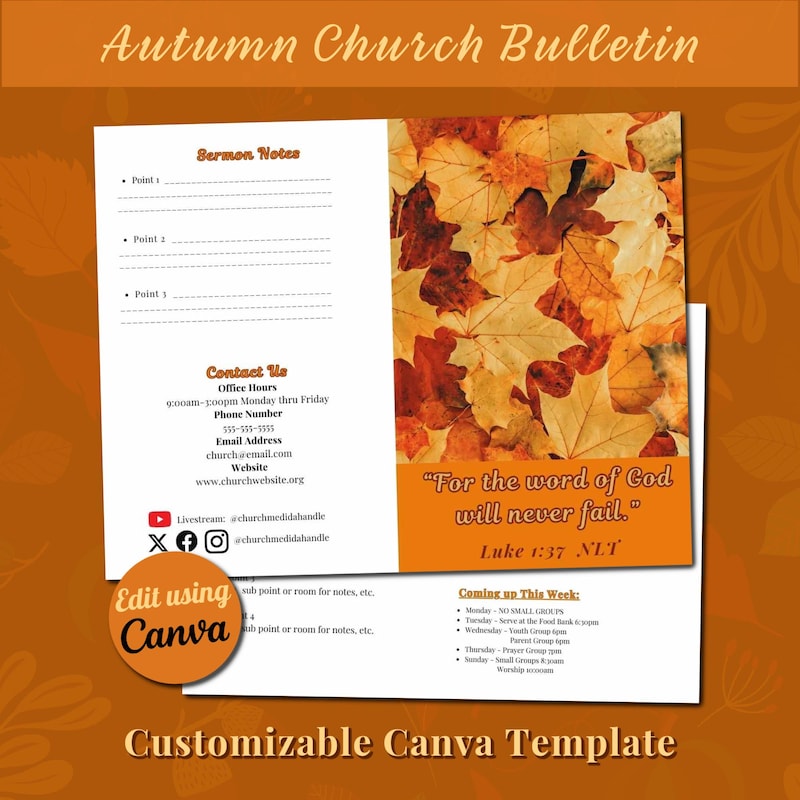 Fall Printable Church Bulletin Covers - Etsy