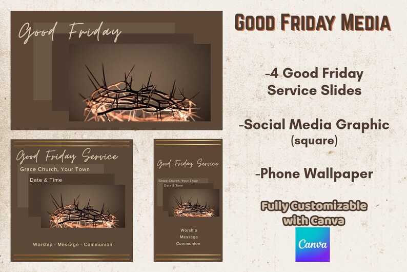 Fully Customizable Good Friday Service Canva Templates. Media Bundle ...