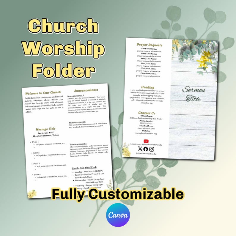Fully Customizable Church Worship Folder/bulletin Instant Download ...