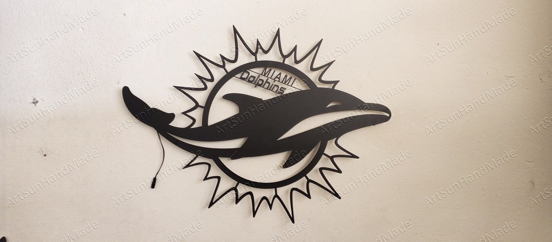 Miami Dolphin Metal Logo, LED Metal Wall Art, Wall Decor, Miami Dolphin ...