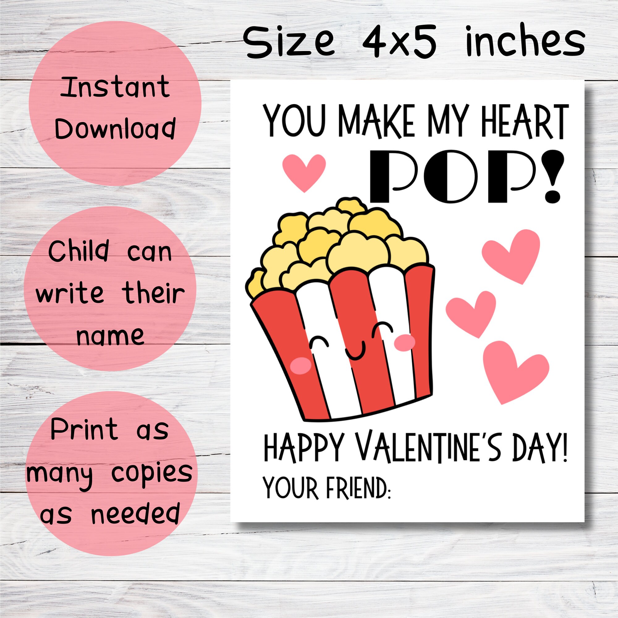 Valentine Cards for Kids, Kids Valentine Cards, Popcorn Valentine Cards ...