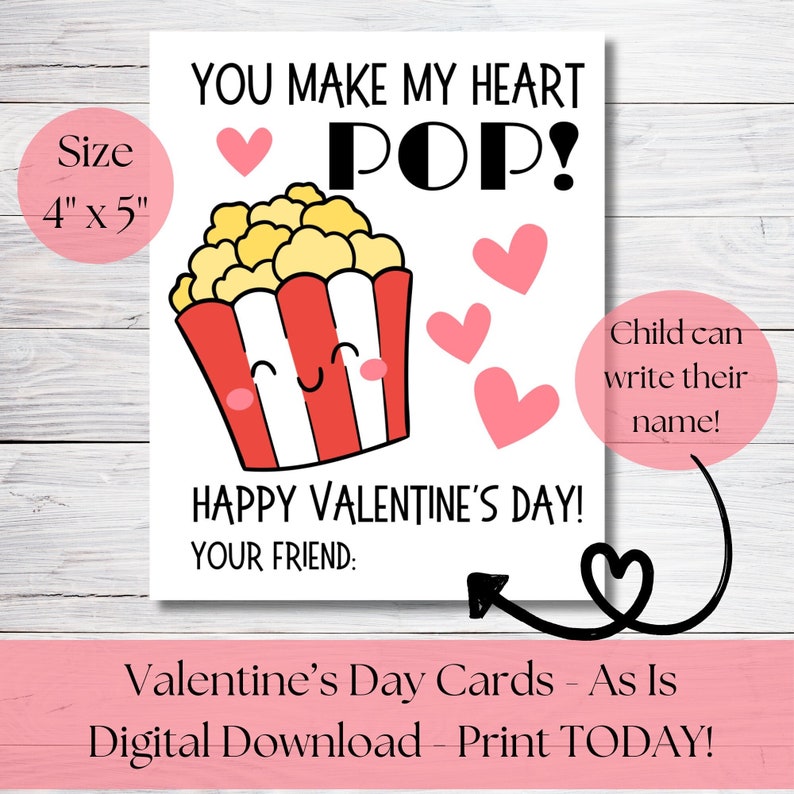 Valentine Cards for Kids, Kids Valentine Cards, Popcorn Valentine Cards ...