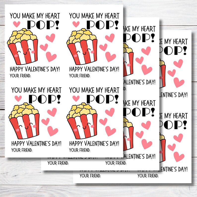 Valentine Cards for Kids, Kids Valentine Cards, Popcorn Valentine Cards ...