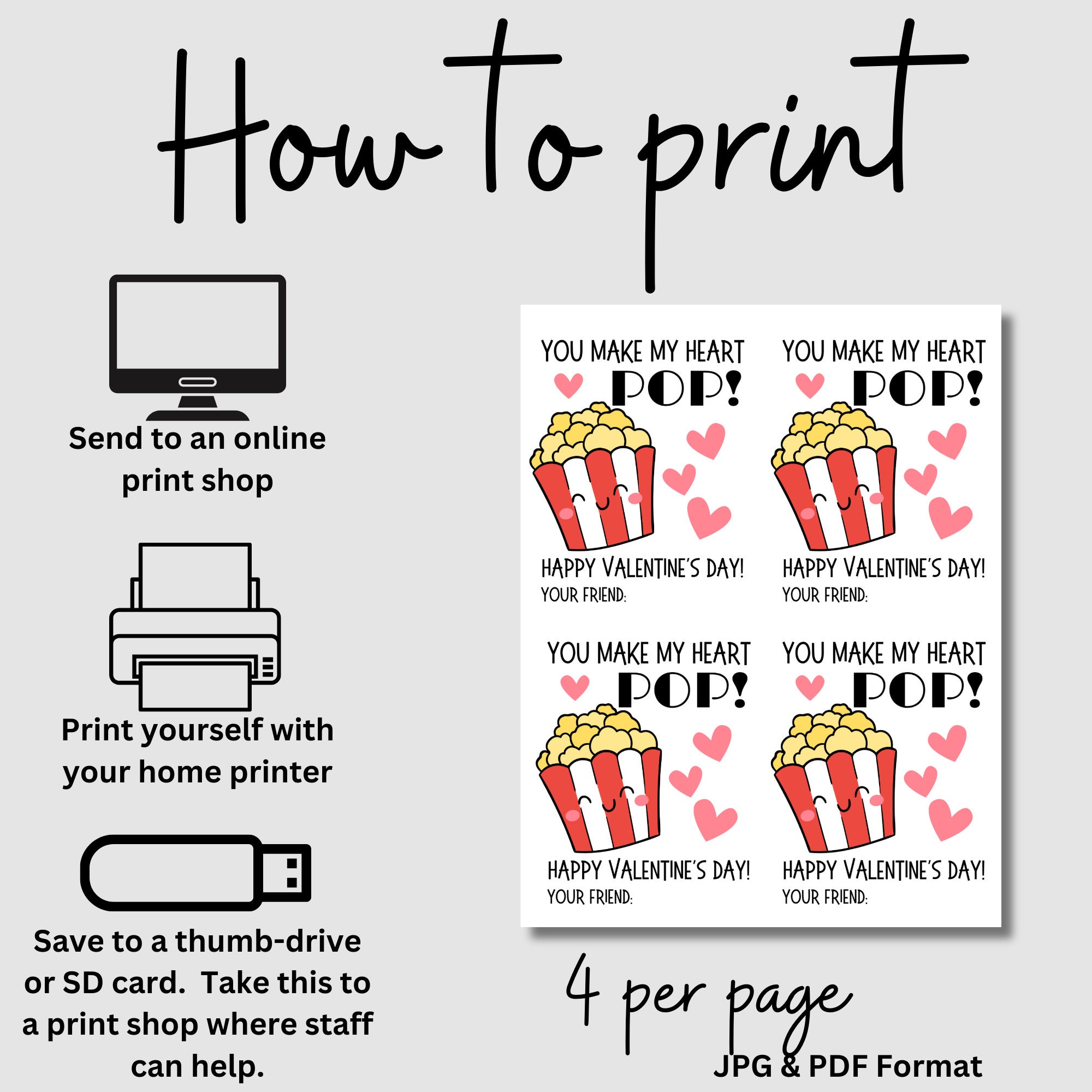 Valentine Cards for Kids, Kids Valentine Cards, Popcorn Valentine Cards ...