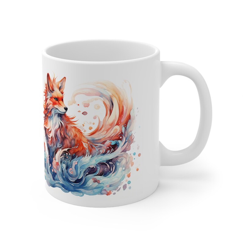 Water Element Fox Mug, Kitsuné Mug, Kitsune Cup, Fox Watercolor Mug ...