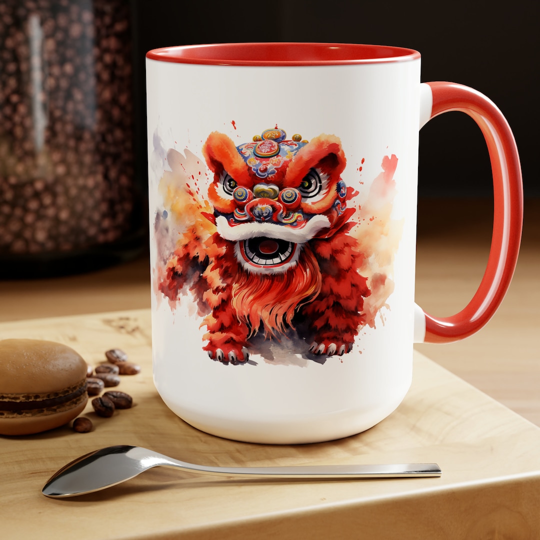 Chinese Lion Dance Mug, Lucky Chinese Lion Mug, Lunar New Year Lion ...