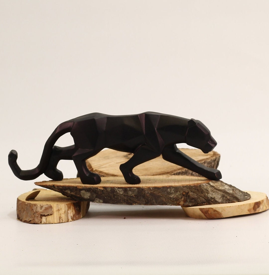 Cubic Puma Statue - Minimalist Black Panther Sculpture - Cat Lover Gift ...