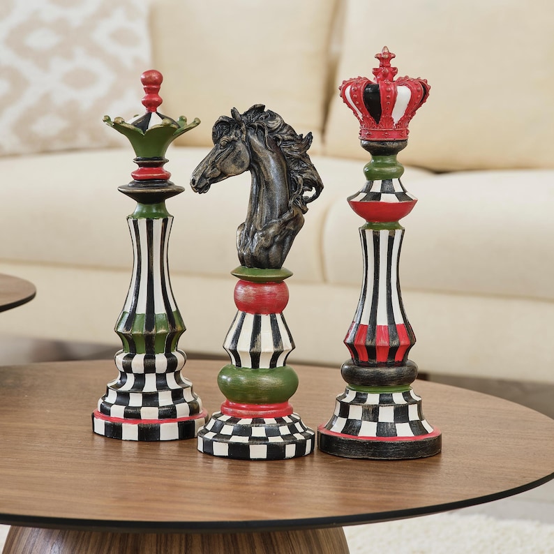 Colorful Chess Figurine Set: King, Queen & Knight Statue - Home Decor ...