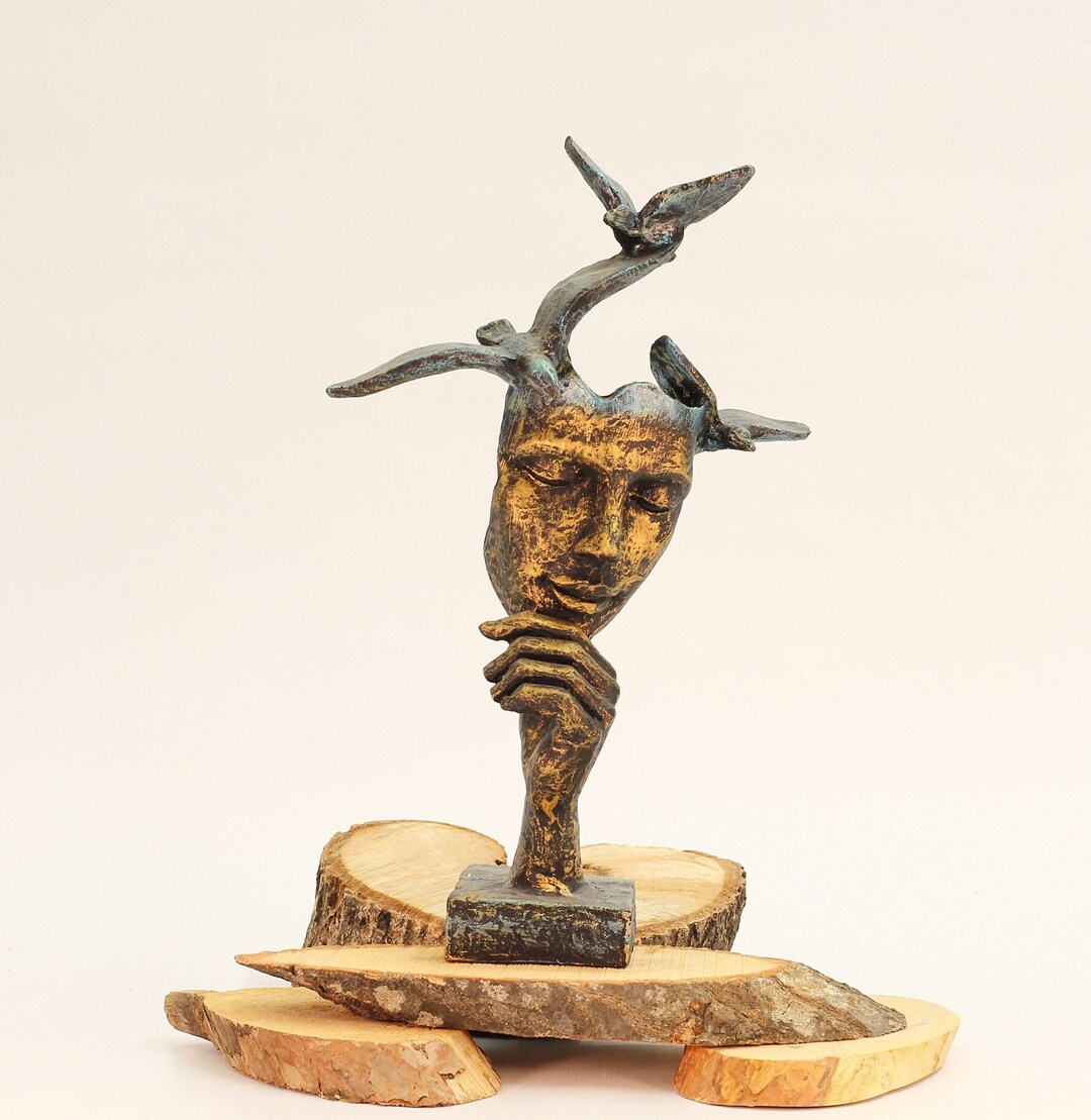 Abstract Face With Birds Statue - Mask Sculpture - Etsy