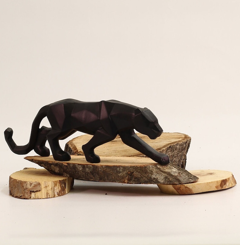 Cubic Puma Statue Minimalist Black Panther Sculpture Cat Lover Gift ...