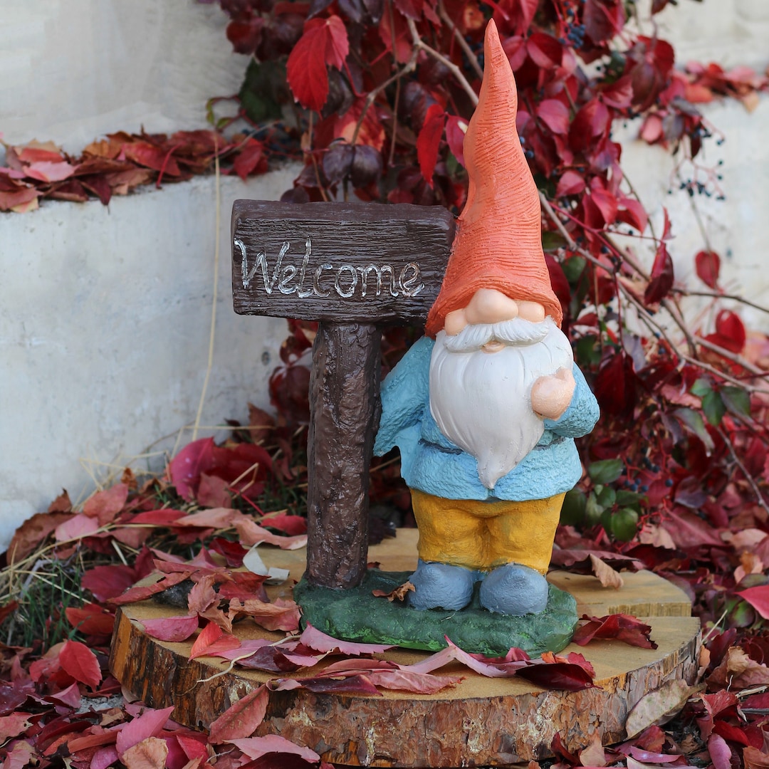 Large Garden Gnome Statue, Welcome Cute Dwarf Bust Statue, Rustic Art ...
