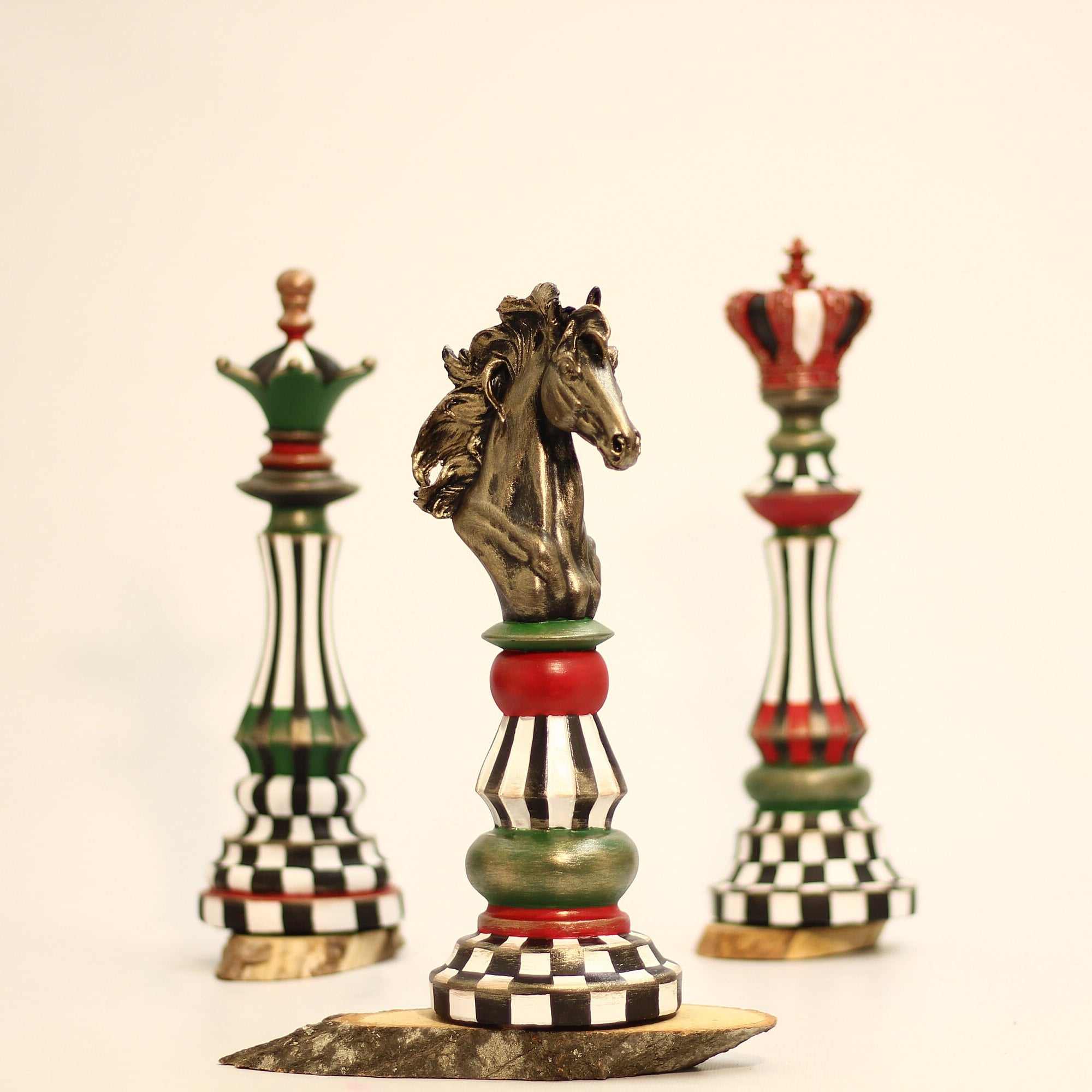 Colorful Chess Figurine Set: King, Queen & Knight Statue - Home Decor ...