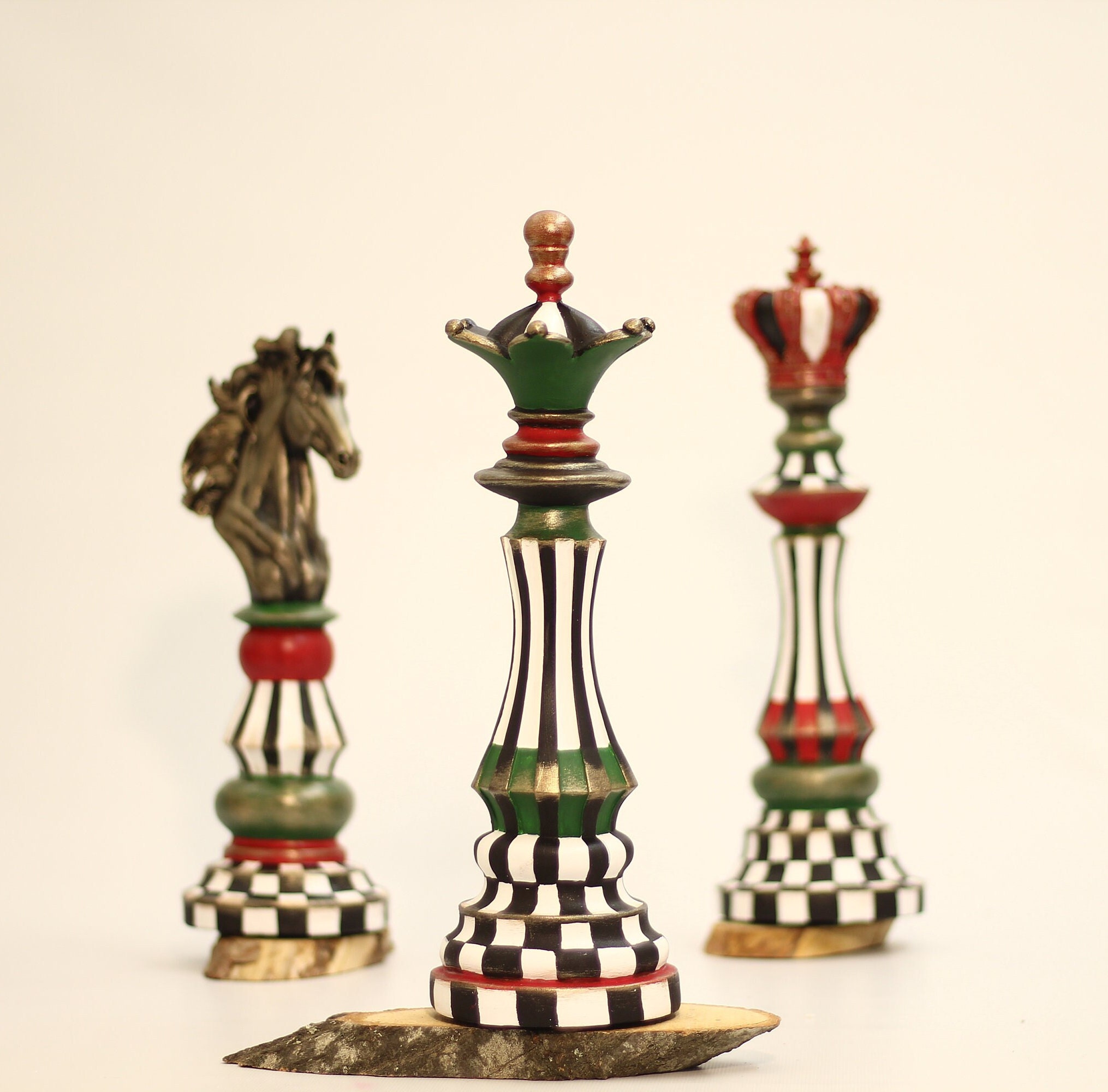 Colorful Chess Figurine Set: King, Queen & Knight Statue - Home Decor ...