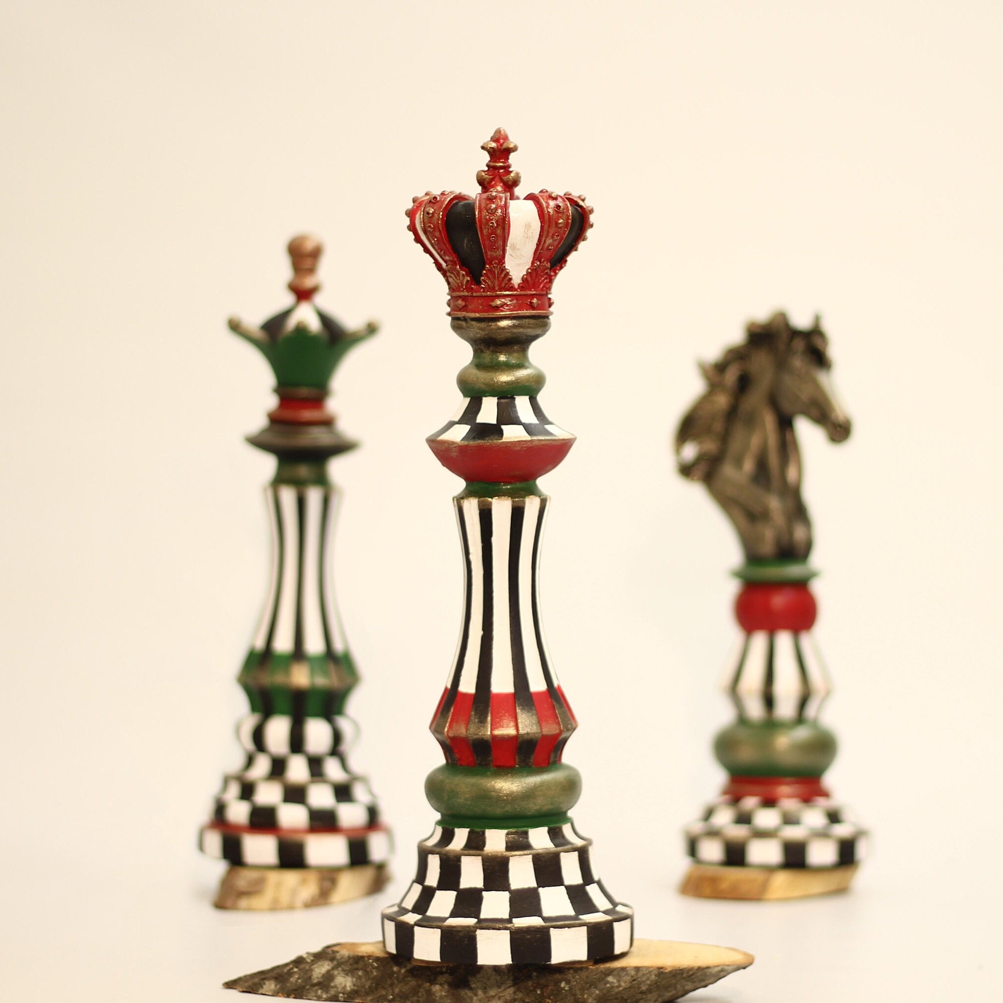 Colorful Chess Figurine Set: King, Queen & Knight Statue - Home Decor ...