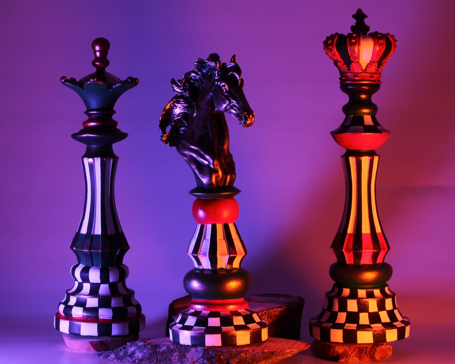 Colorful Chess Figurine Set: King, Queen & Knight Statue - Home Decor ...
