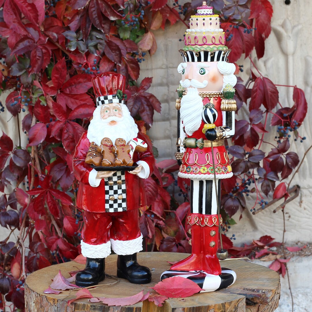 Set Vintage Christmas Statues Nutcracker and Santa Claus Statues ...