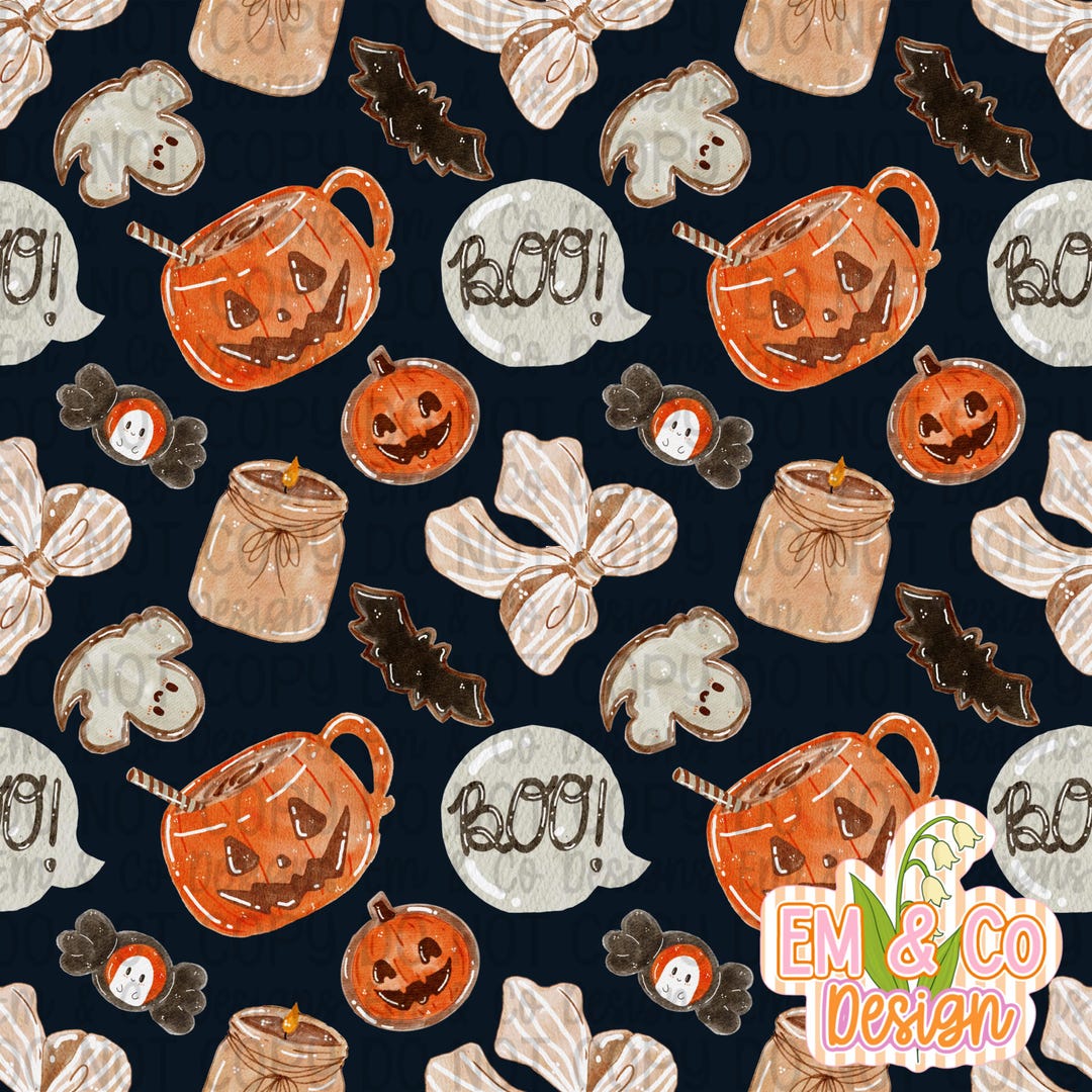 Halloween Seamless Pattern | Cute Pumpkin Mug Ghost Bat Fall Digital ...