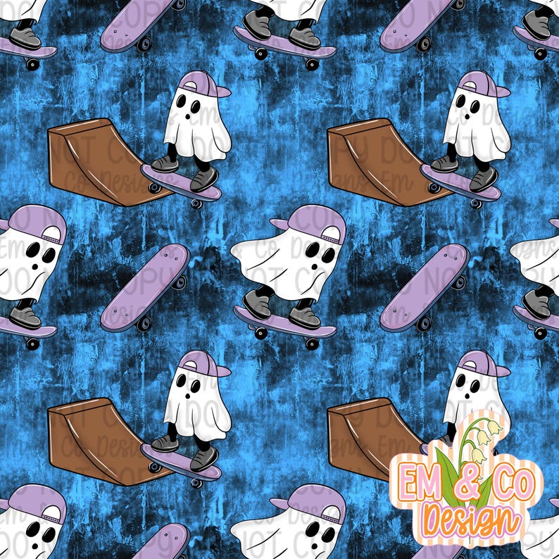 Skate Boarding Ghost Seamless File- Seamless Pattern - Etsy