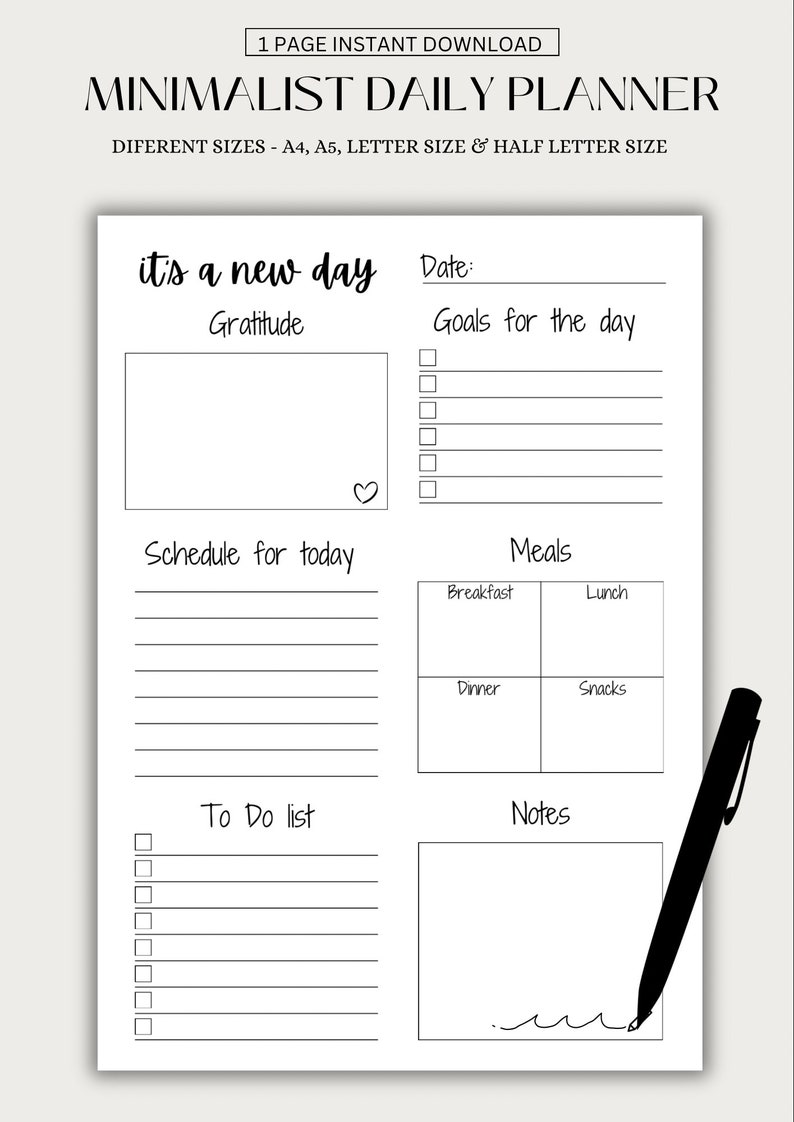 Minimalist Daily Planner Printable, Daily to Do List for Work/personal ...