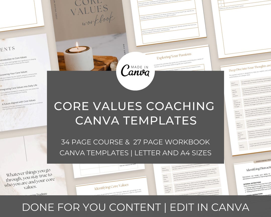 Core Values Coaching Toolkit: Editable Course and Workbook Canva ...