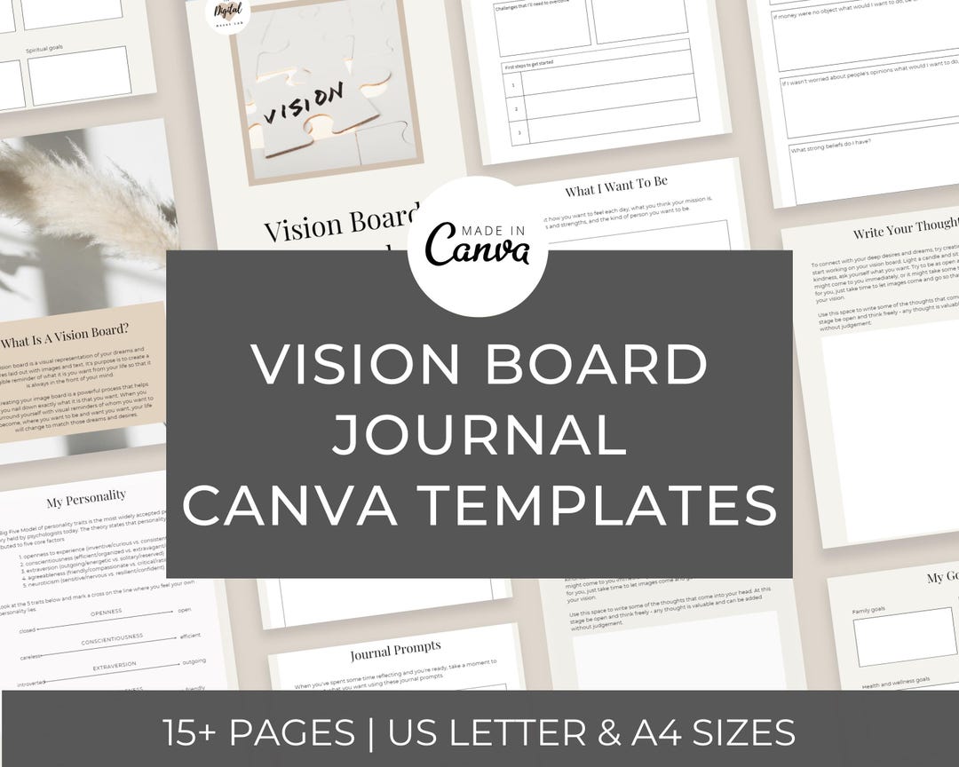 Vision Board Journal: Customizable Canva Templates for Goal Setting ...