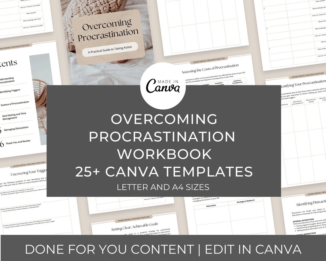 Editable Procrastination Workbook: Canva Templates for Focus, Time ...