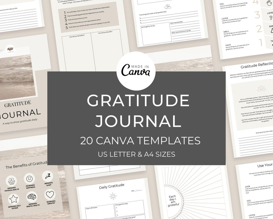 Customizable Daily Gratitude Journal: Editable Canva Templates for ...