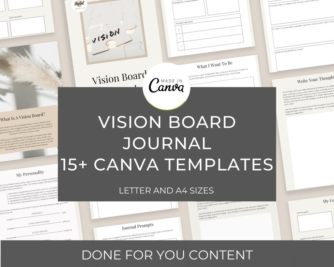 Vision Board Journal: Customizable Canva Templates for Goal Setting ...