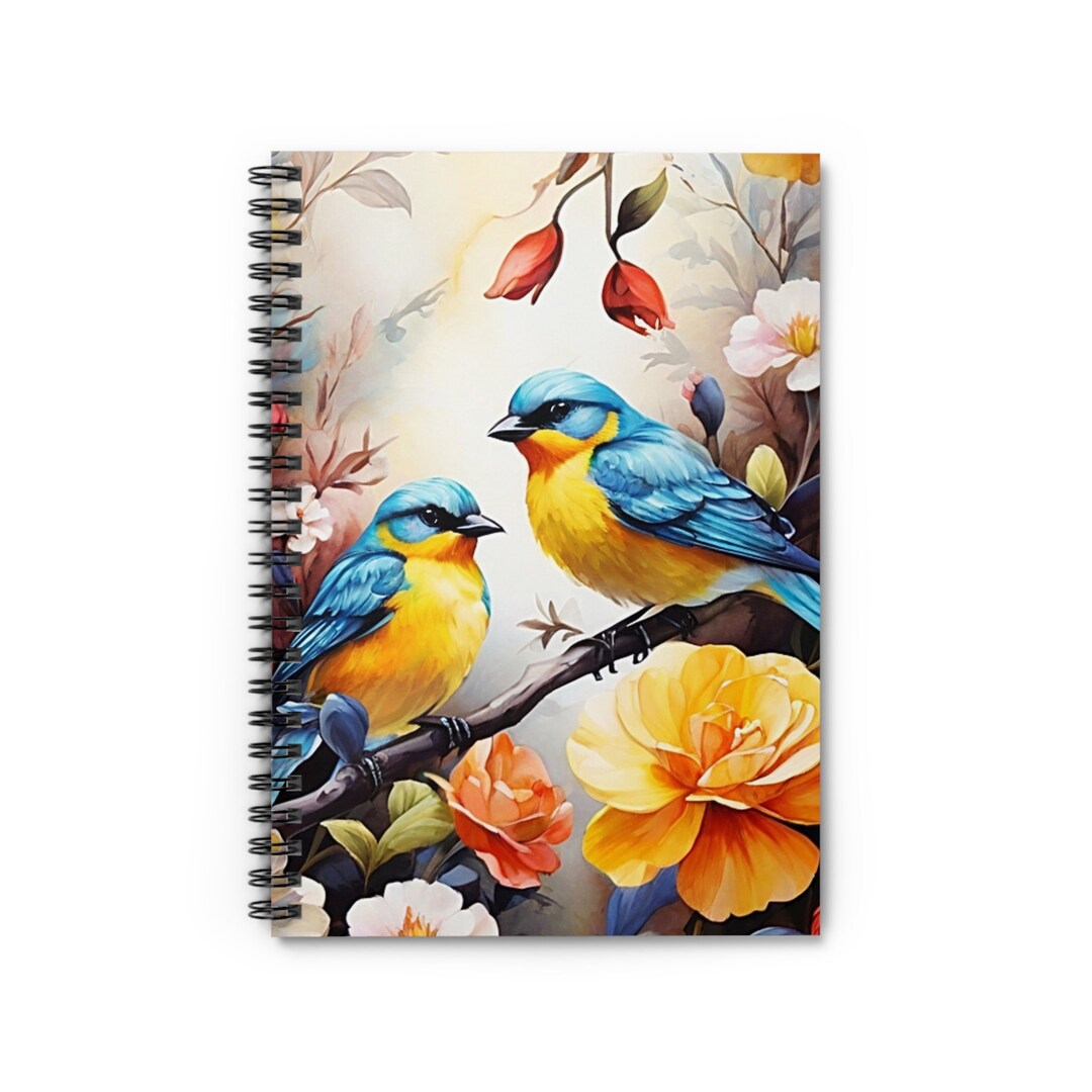 Spiral Notebook Ruled Line Blue Birds, Flowers - Etsy