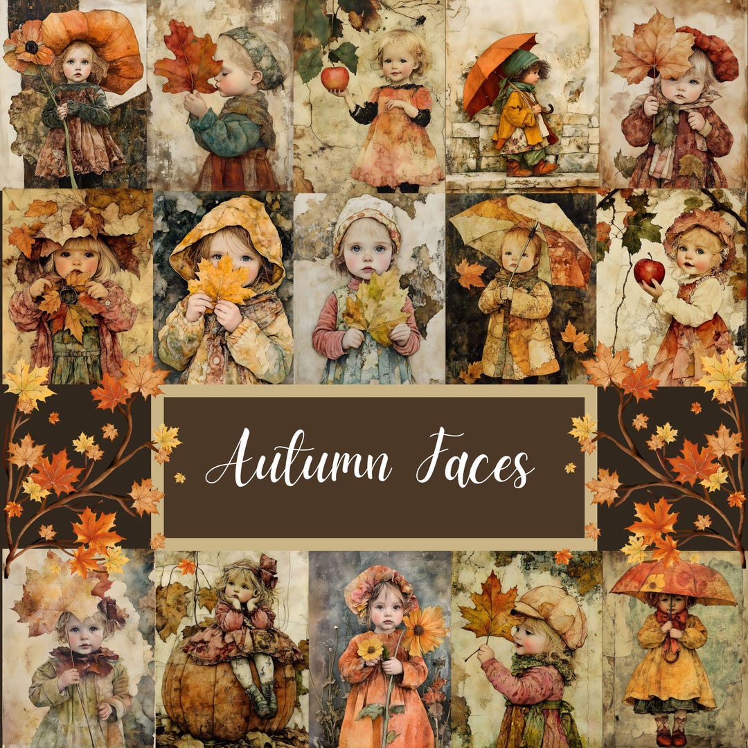 Autumn Faces Clipart: 77 Vintage Girl Illustrations (digital Download ...