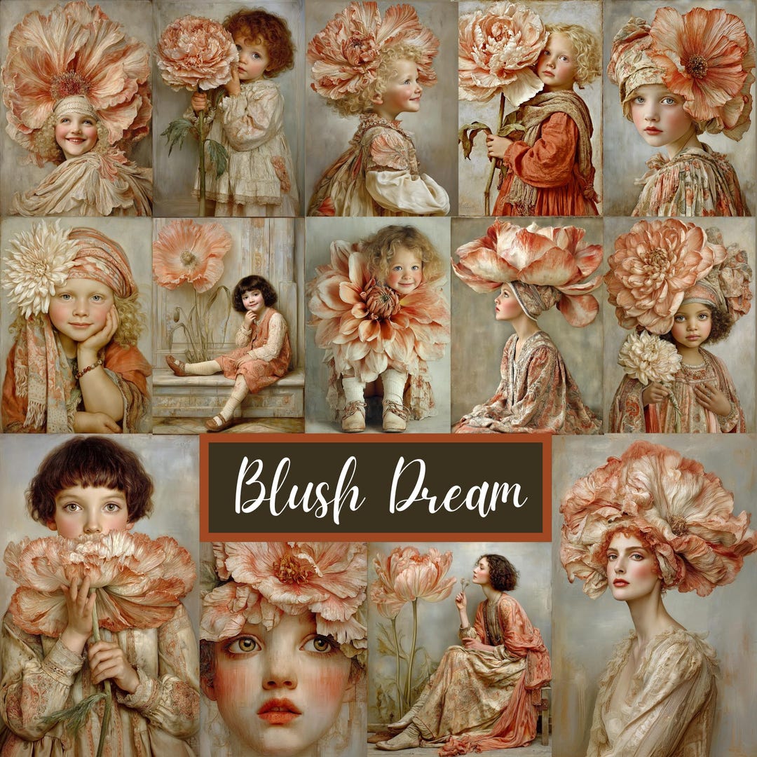 Blush Dreams | 105 Portrait Clipart, Floral Blush Woman & Child ...