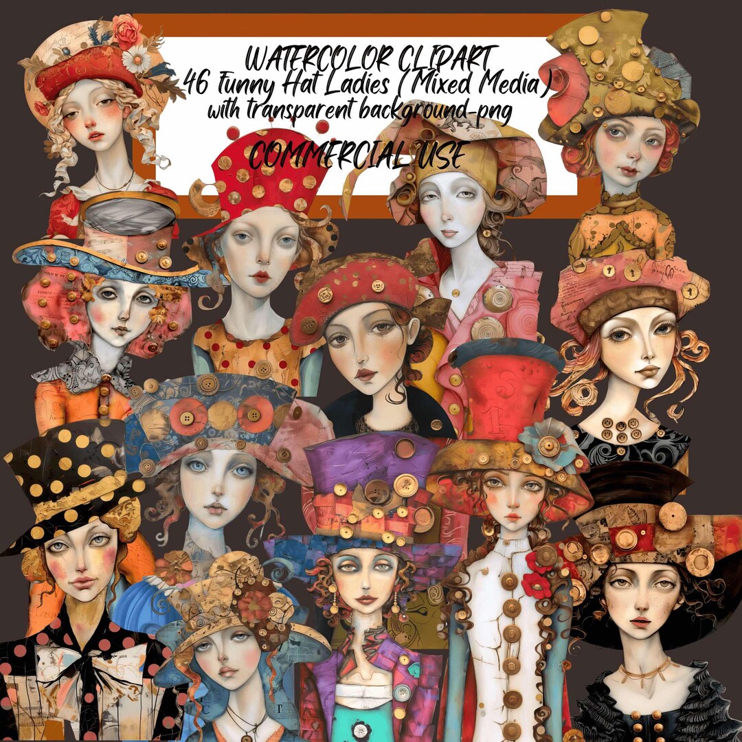 Whimsical Victorian Hat Ladies Clipart: Surreal PNG Graphics (digital ...