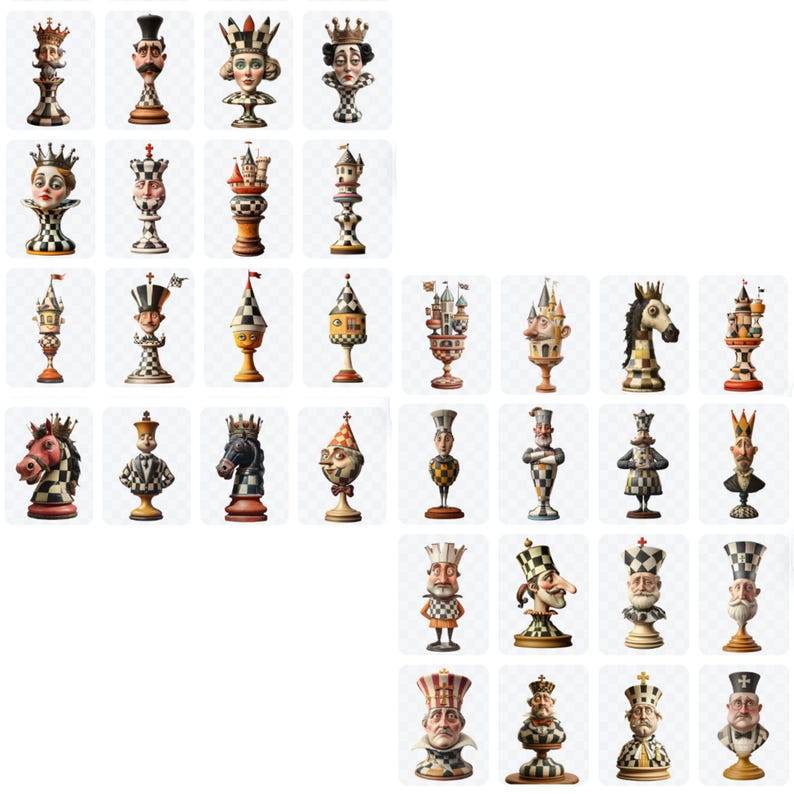 Whimsical Chess Figures Clipart | Fantasy Chess Piece Illustrations ...