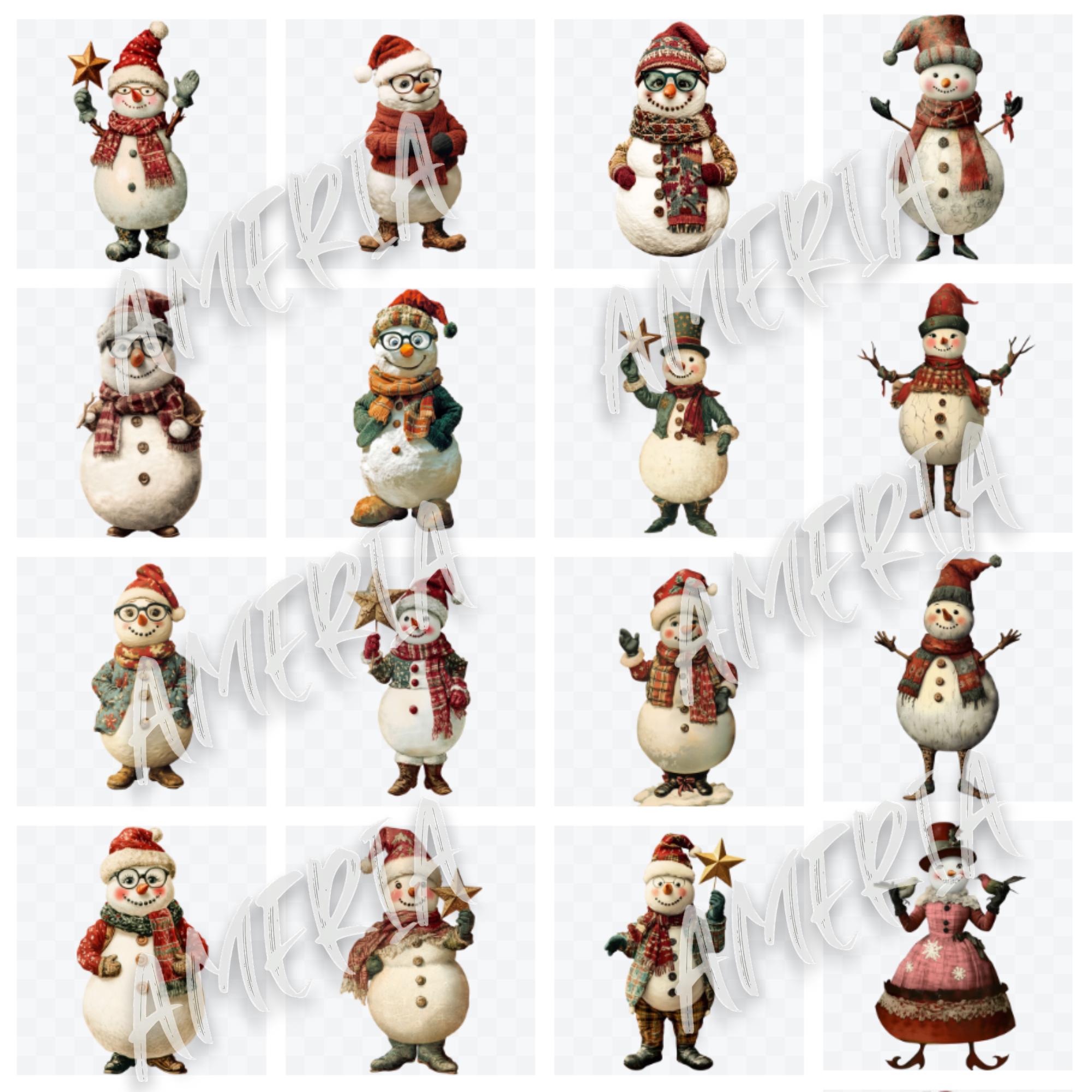 Whimsical Snowmen Clipart: 63 PNG Festive Holiday Illustrations - Etsy