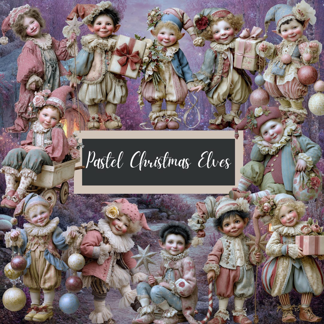 Pastel Christmas Elves Clipart – 84 PNG Mega Bundle | Fairytale Xmas ...