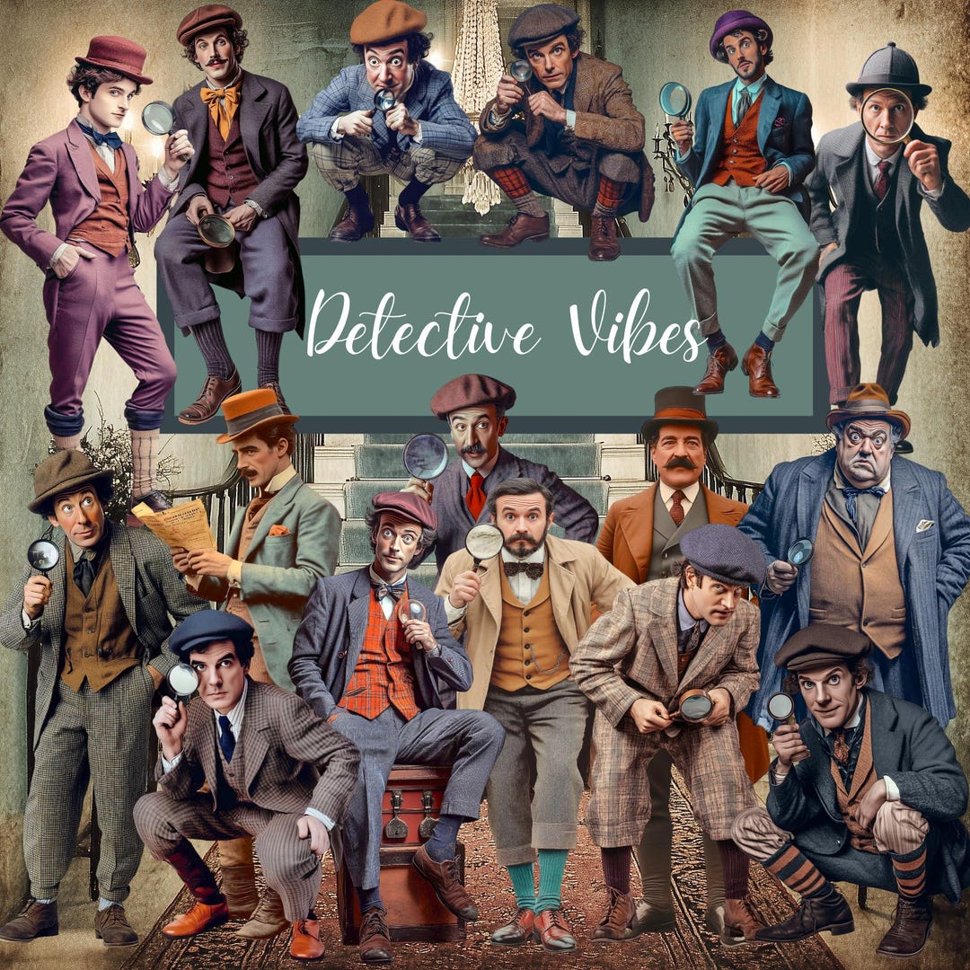 Detective Clipart Set: Vintage Mystery Scrapbook Graphics (PNG ...
