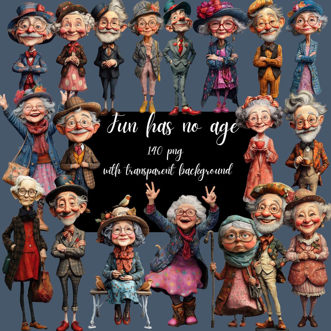 Whimsical Old Lady Pngs: Funny Seniors Ephemera for Junk Journals (140 ...