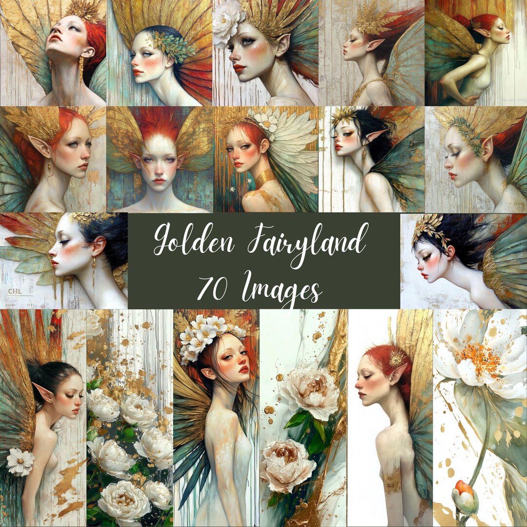 Winged Fairy Girl Clipart: Golden Fairyland Graphics (70 Images) - Etsy