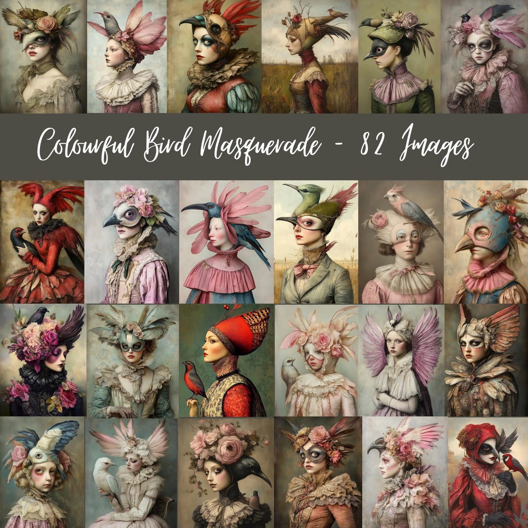 Surreal Gothic Bird Masquerade Art: Eerie Halloween Characters (digital ...