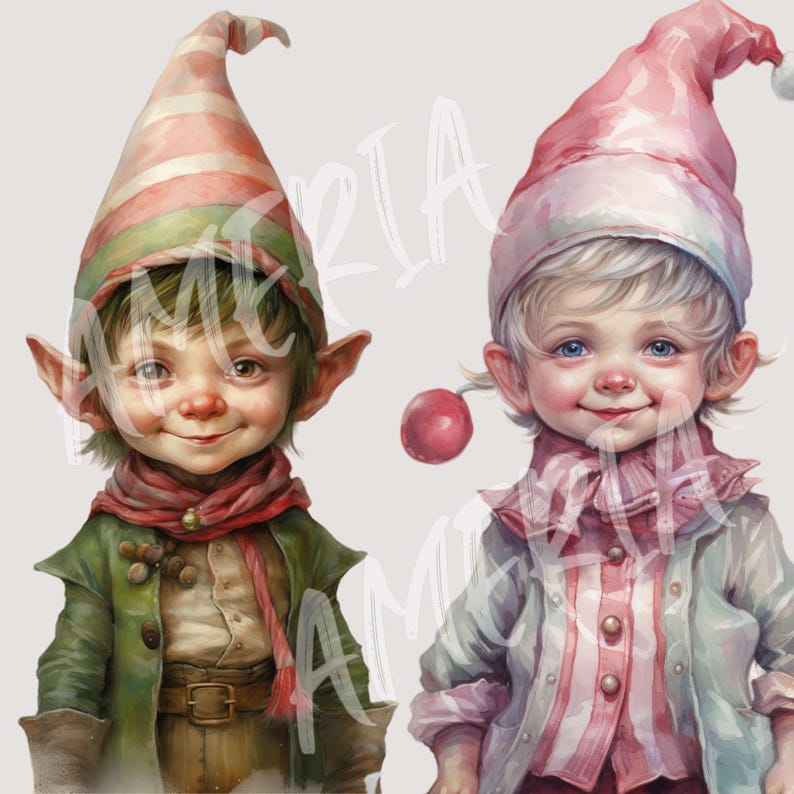 Christmas Paper Dolls ,elves , Watercolor Clipart: 121 Pngs ...