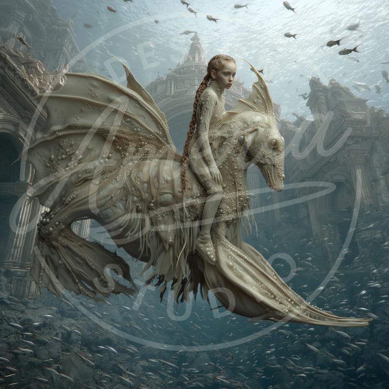 Sea of Dreams Clipart, Underwater Fantasy Art, Ethereal Ocean People ...