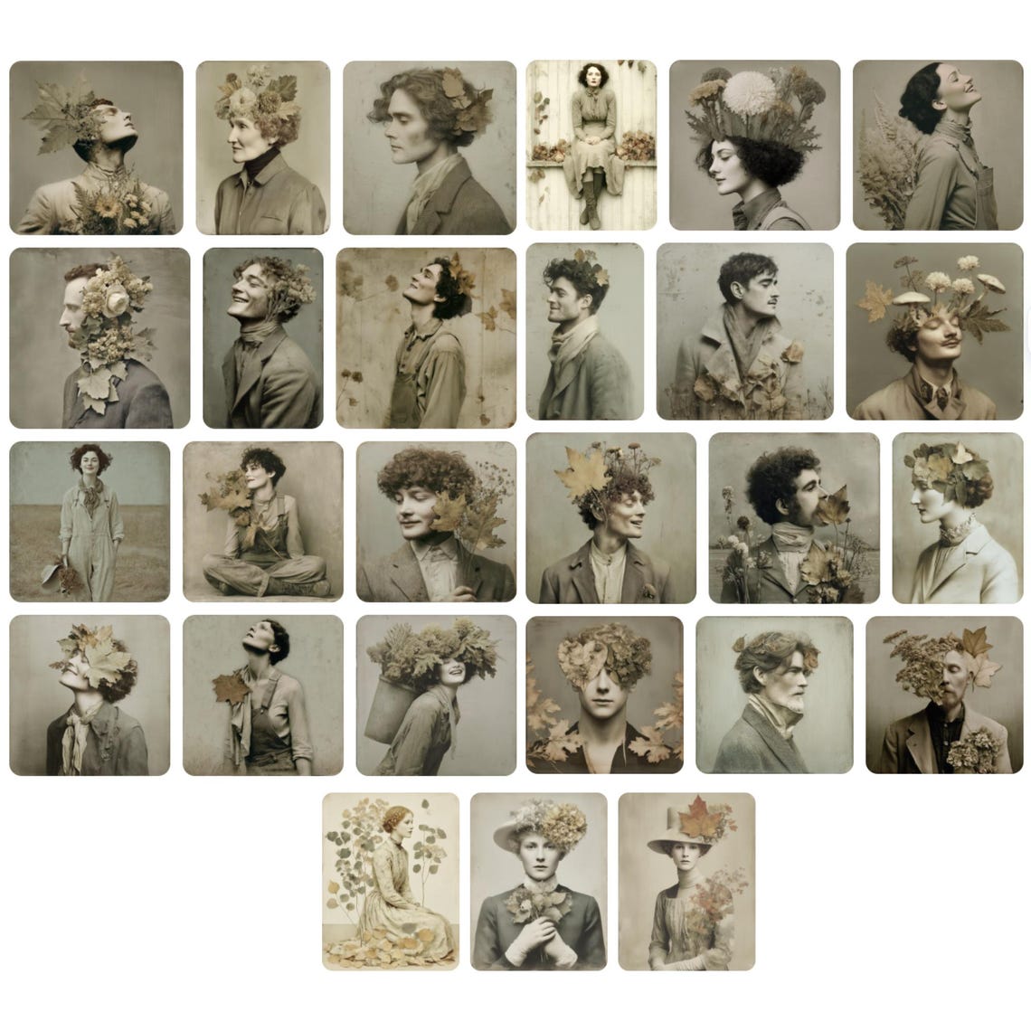 Vintage Sepia Autumn Portrait Clipart: Thanksgiving Faces (digital ...