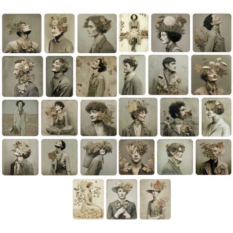 Vintage Sepia Autumn Portrait Clipart: Thanksgiving Faces (digital ...