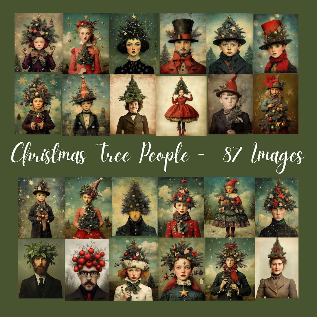 Christmas Tree People Printables: Surreal Junk Journal Art (digital ...