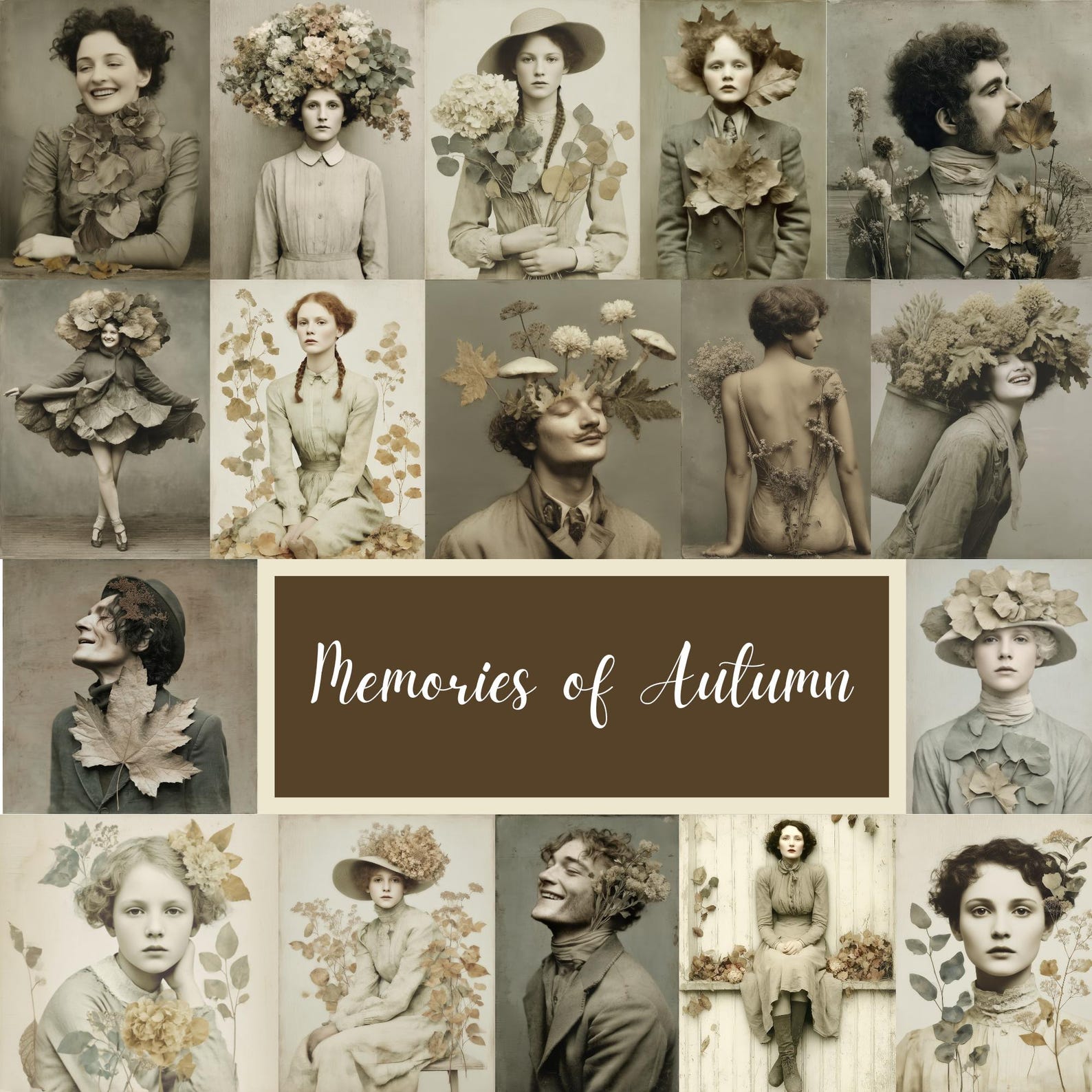 Vintage Sepia Autumn Portrait Clipart: Thanksgiving Faces (digital ...