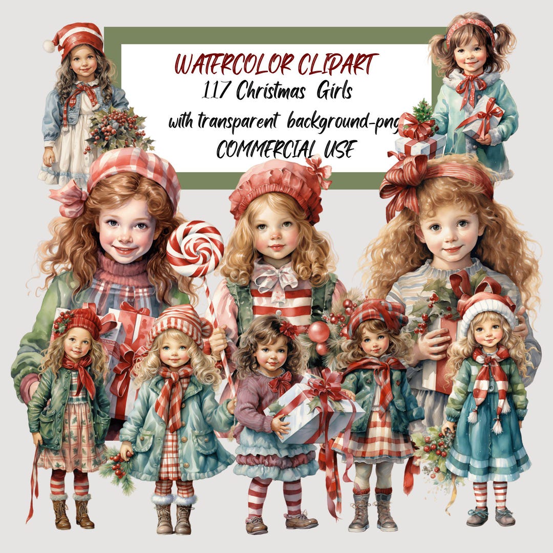 Christmas Girls Clipart, Digital Download, Holiday Junk Journal ...