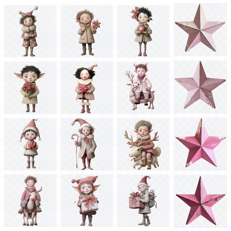 Pink Christmas Elf Clipart: Vintage Holiday Digital Art (CU), Shabby ...