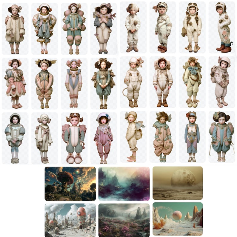 Steampunk Space Kids Clipart: Retro Astronauts, Fantasy Backgrounds ...