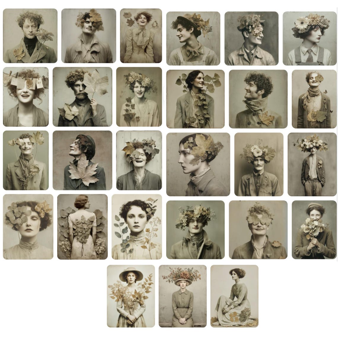 Vintage Sepia Autumn Portrait Clipart: Thanksgiving Faces (digital ...