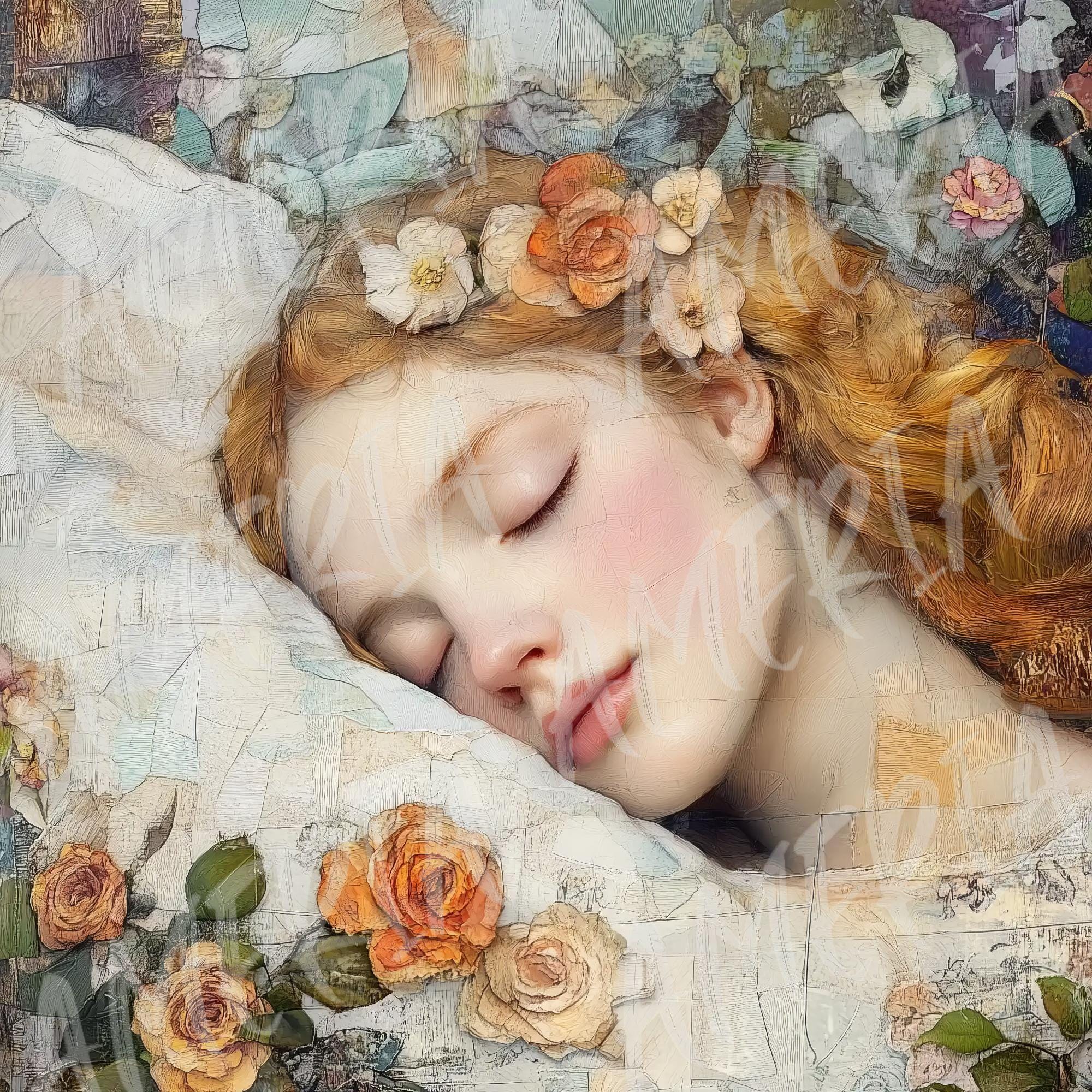 Whimsical Sleeping Lady Clipart: Floral Junk Journal Graphics (digital ...
